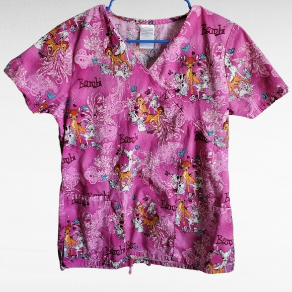 Disney | Tops | Disney Bambi Thumper Flower Pink Scrub Top Small | Poshmark